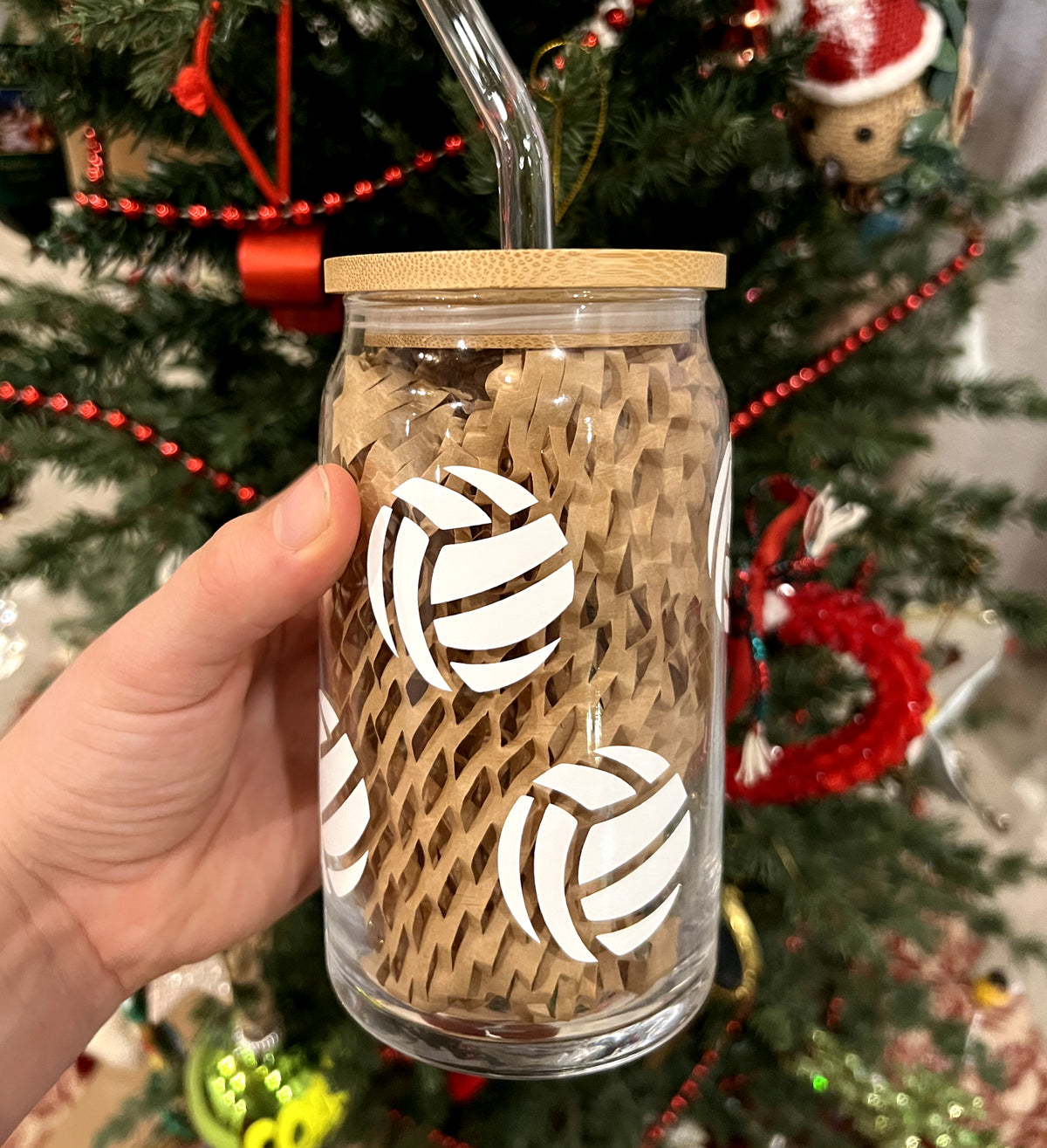 Volleyball Pattern Glass Coffee Cup | Volleyball Gift | Volleyballa