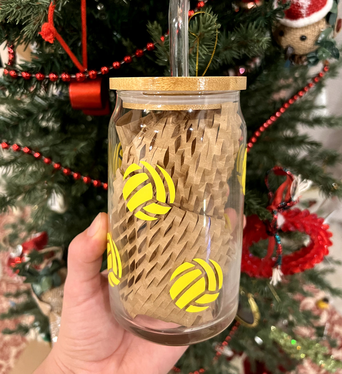 Volleyball Pattern Glass Coffee Cup | Volleyball Gift | Volleyballa