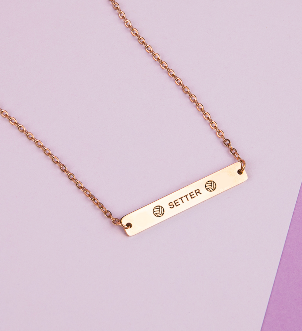 Setter - Volleyball Position Engraved Necklace Bar | Volleyballa